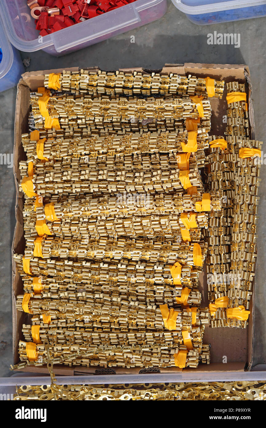 Brass blade terminal connectors with locking tab Stock Photo - Alamy