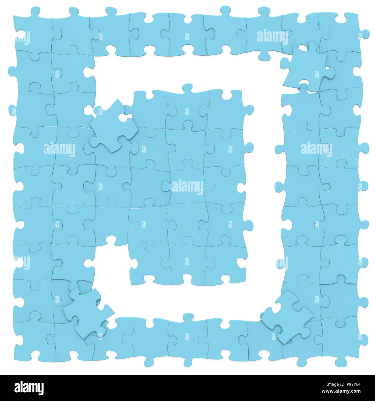 Jigsaw puzzles blue color assembled like capital letter J on white ...