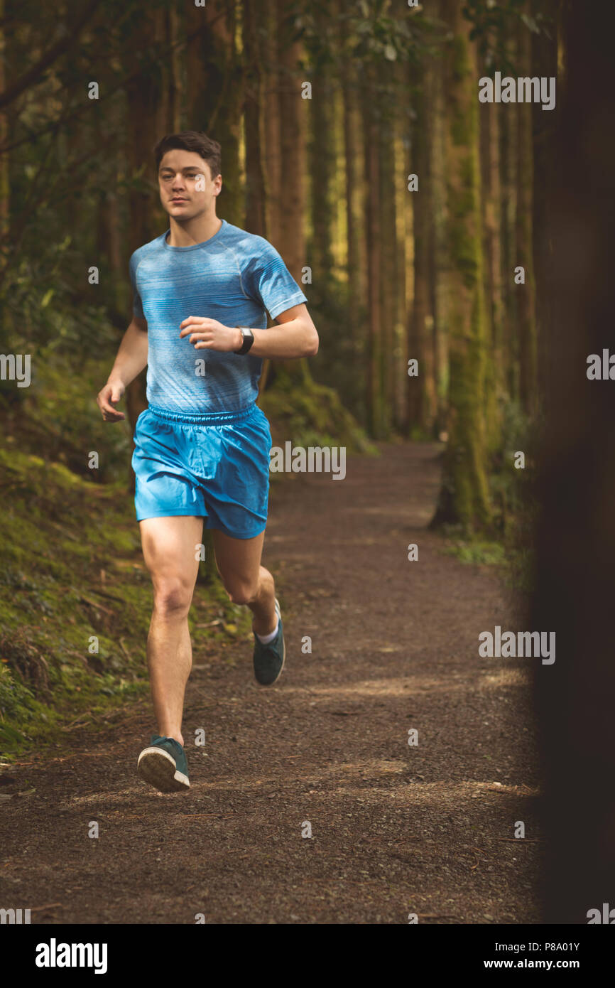 Handsome man running in forest hi-res stock photography and images - Alamy