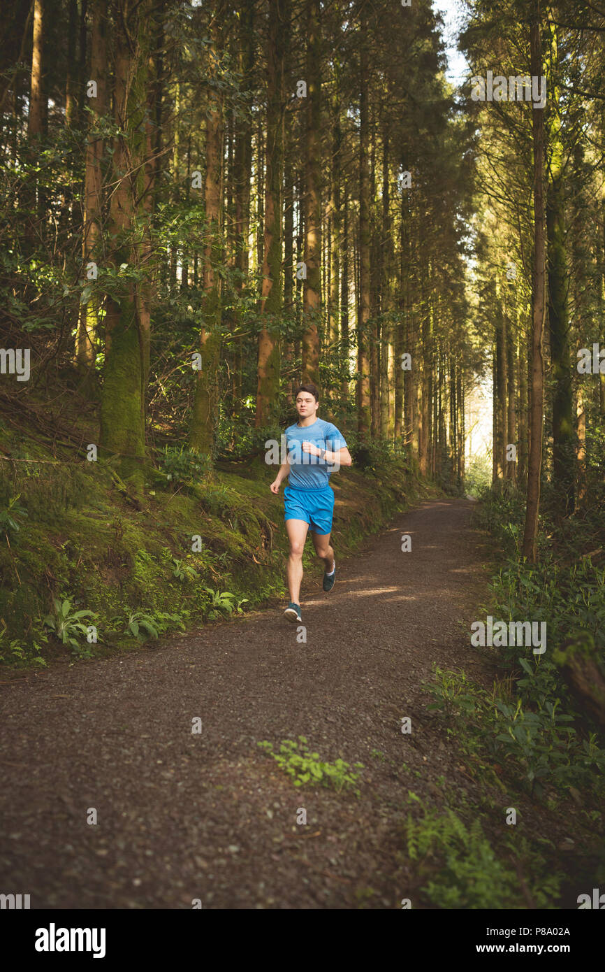 Handsome man running in forest hi-res stock photography and images - Alamy
