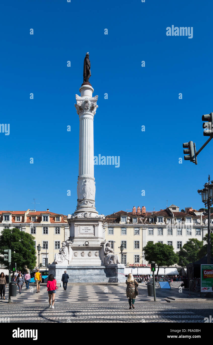 Lisbon, Portugal. Column bearing statue of Dom Pedro IV (also crowned ...
