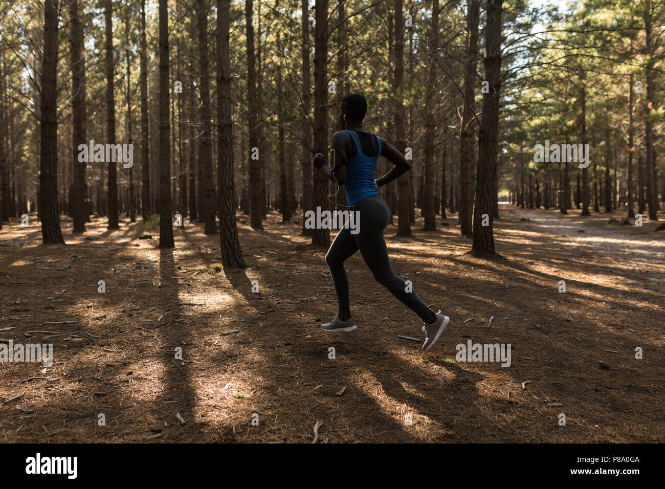 Female athlete running in the forest Stock Photo - Alamy
