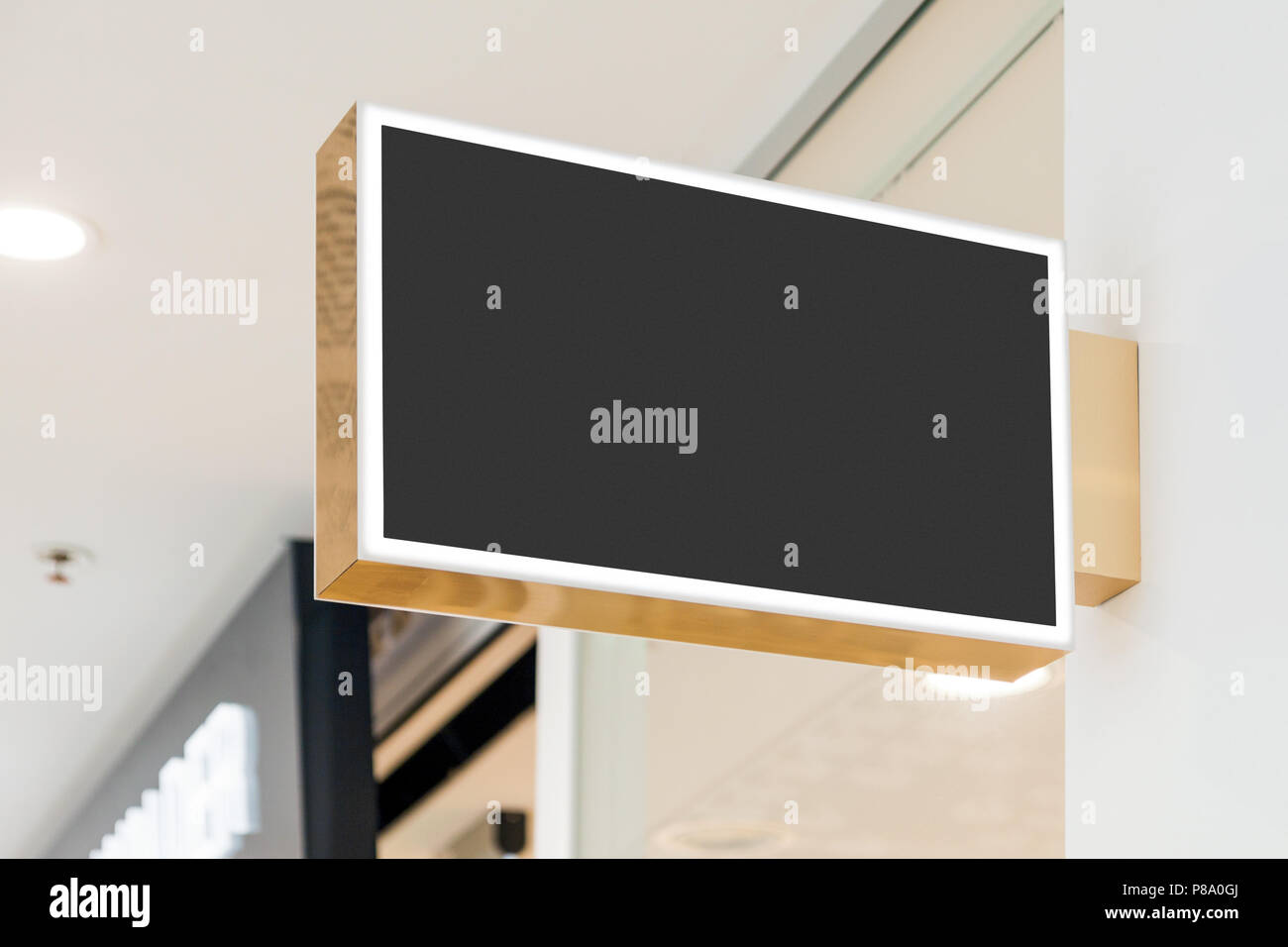 Blank modern company sign mockup, shop signage template in shopping ...