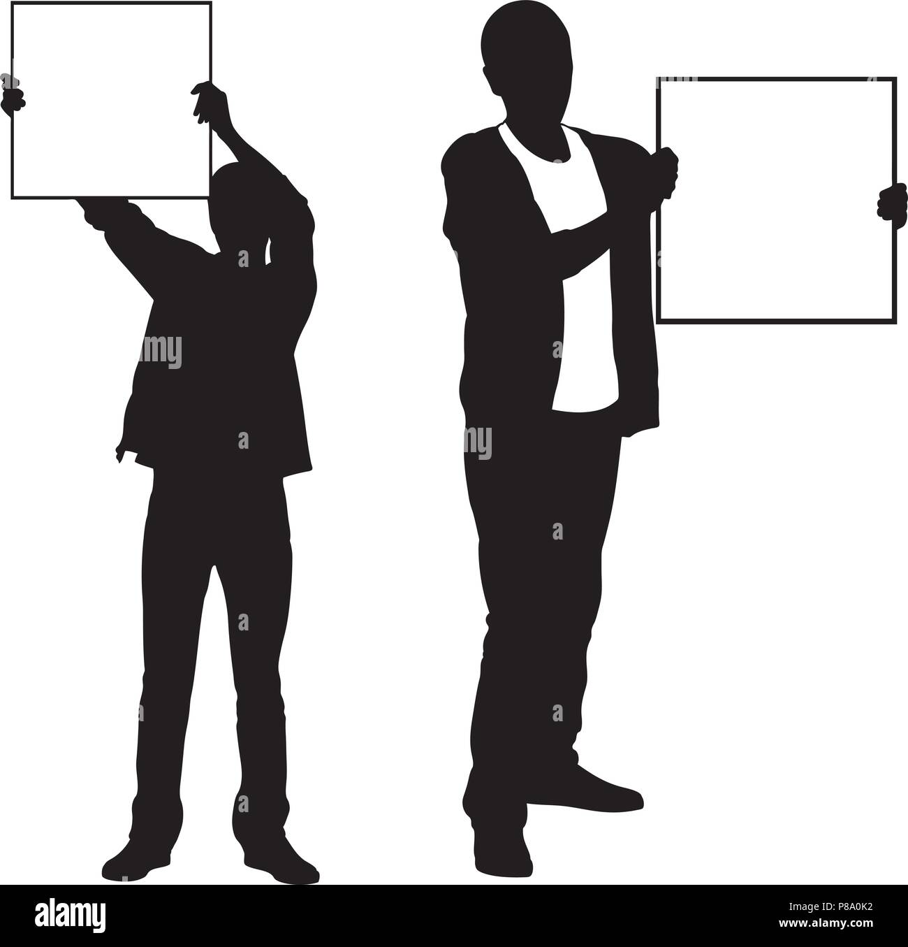 Silhouettes of men holding panels isolated on white Stock Vector Image ...