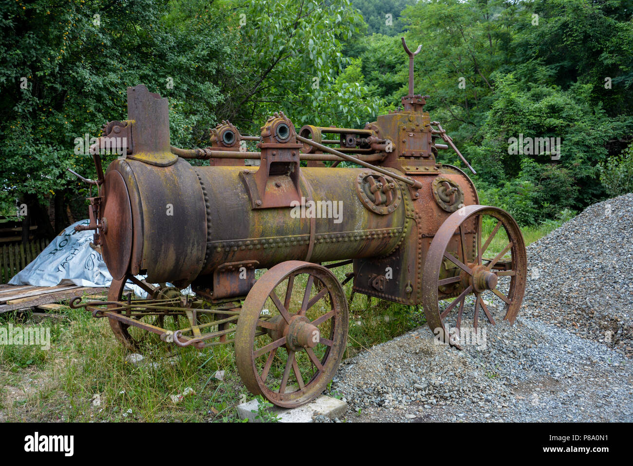 Old and rustic steam train or tractor used in Serbia in 1920's and 1930 ...