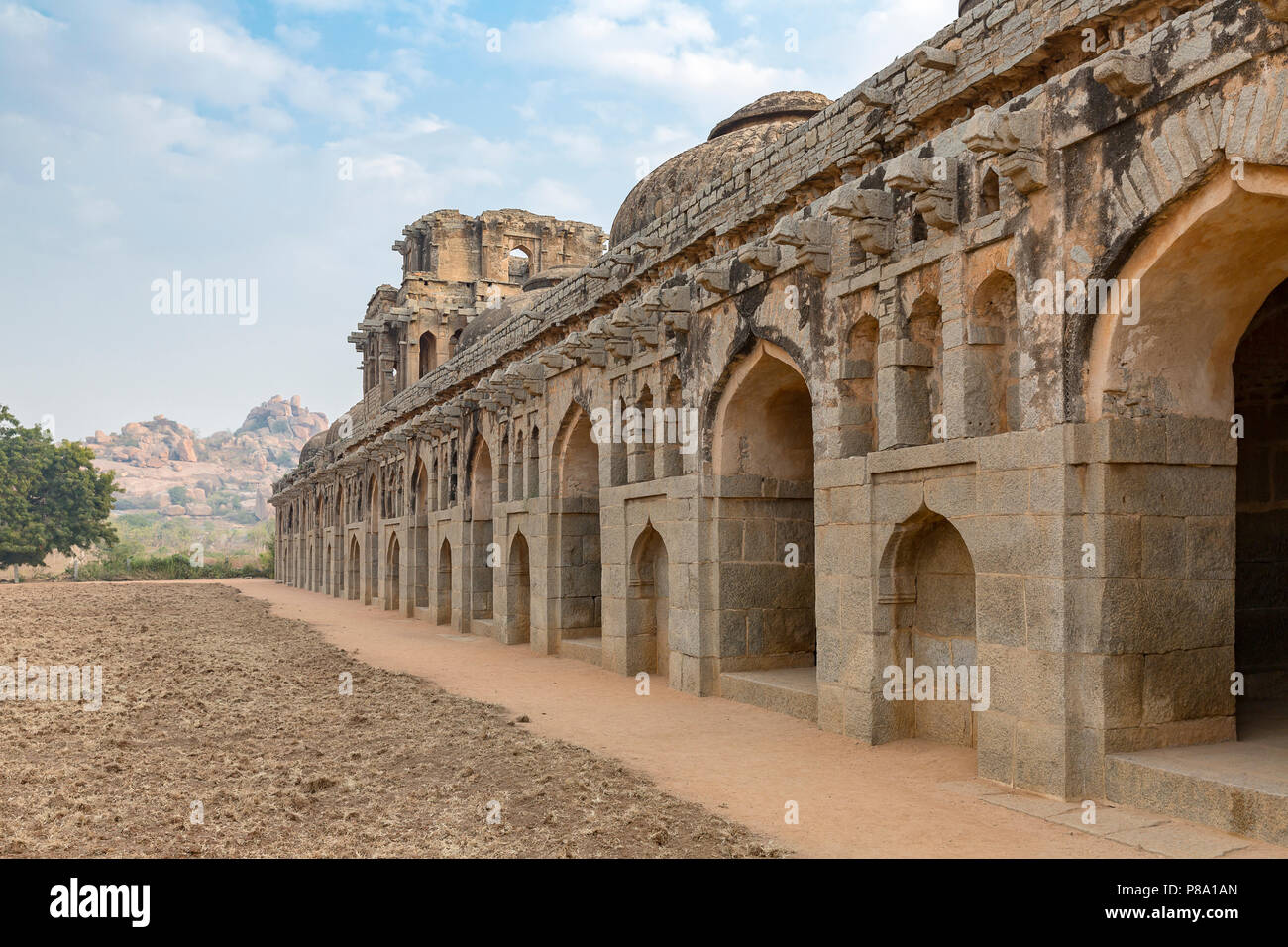 Syncretic style monument Elephant Stables, Hampi, Karnataka, India ...