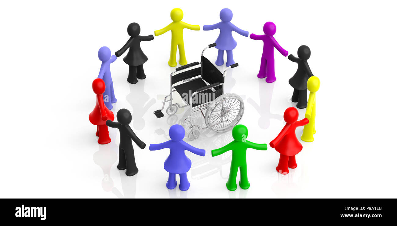 Integration for disabled. Circle of colorful human figures, wheelchair ...