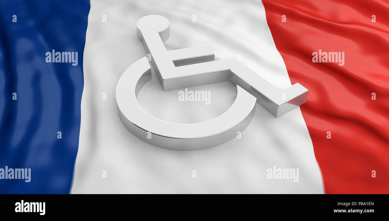France and disability. Wheelchair, disabled sign isolated on French ...
