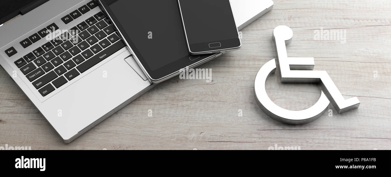 Technology for disabled. Wheelchair, disabled sign and electroni ...