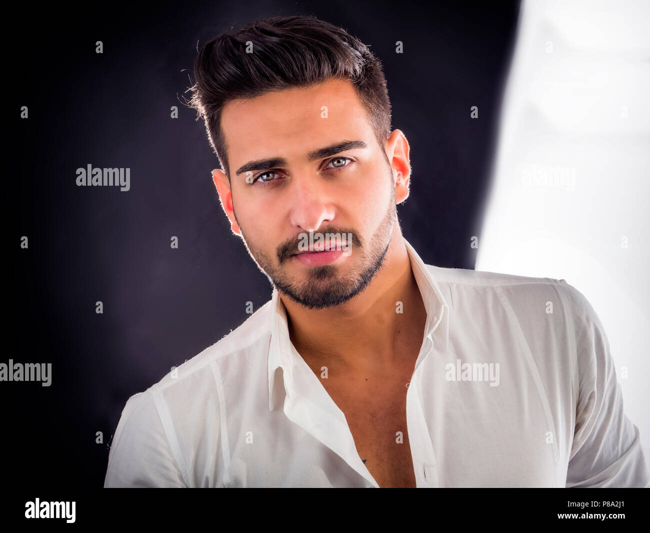 Portrait tanned handsome young man guy model male attractive hi-res ...