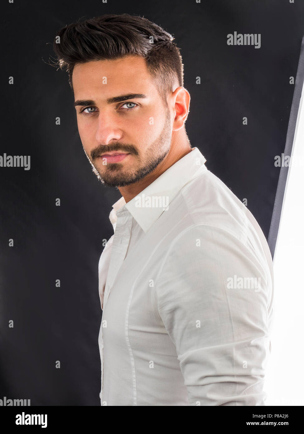 Portrait tanned handsome young man guy model male attractive hi-res ...
