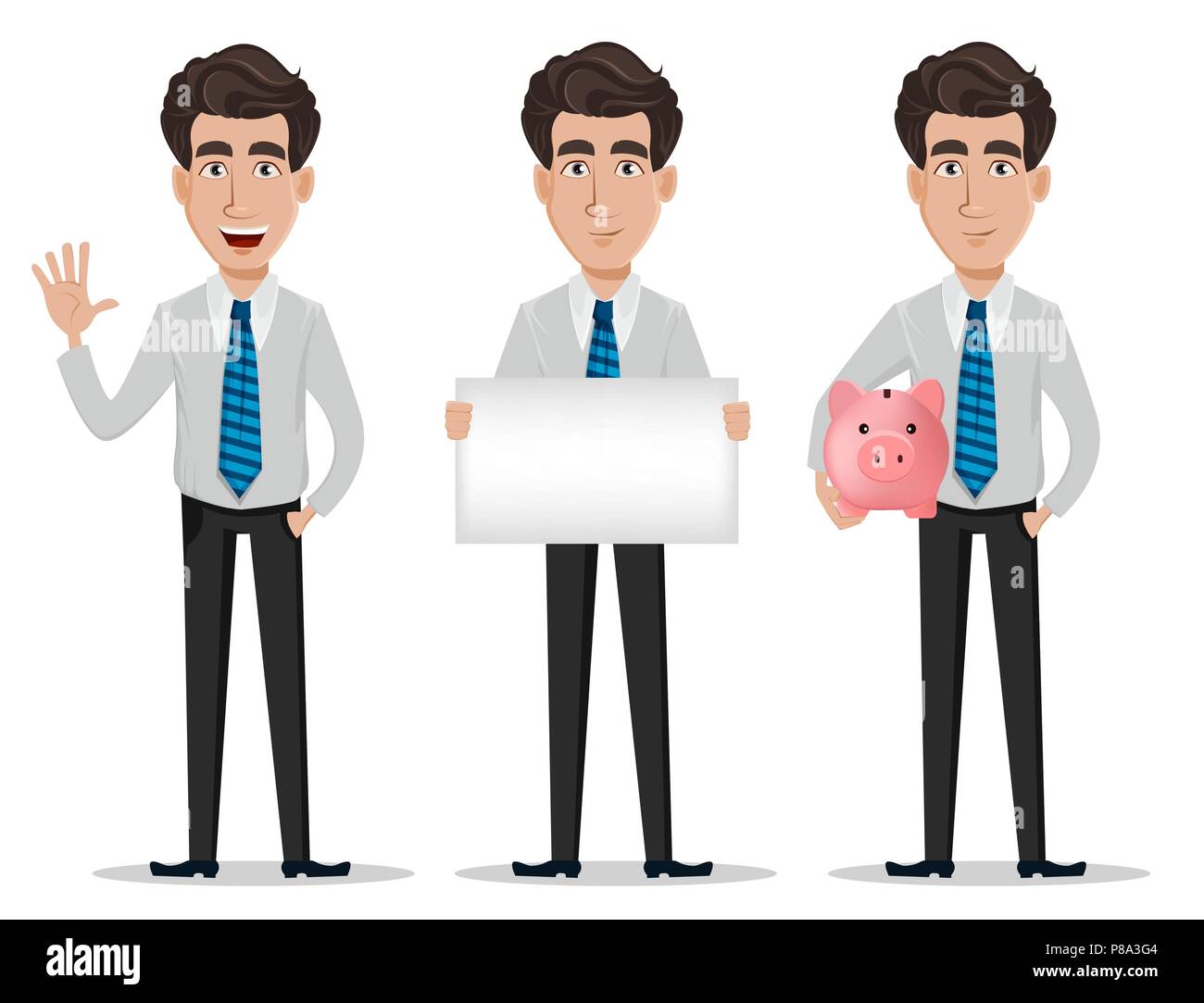Business man in office style clothes, set of three poses. Businessman ...
