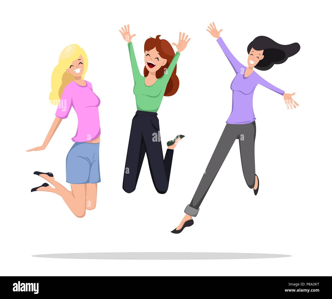 Happy Friendship day greeting card, poster or banner. Three cheerful ...