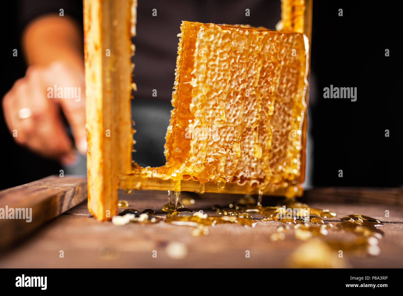 Honeycomb in a wooden frame Stock Photo - Alamy