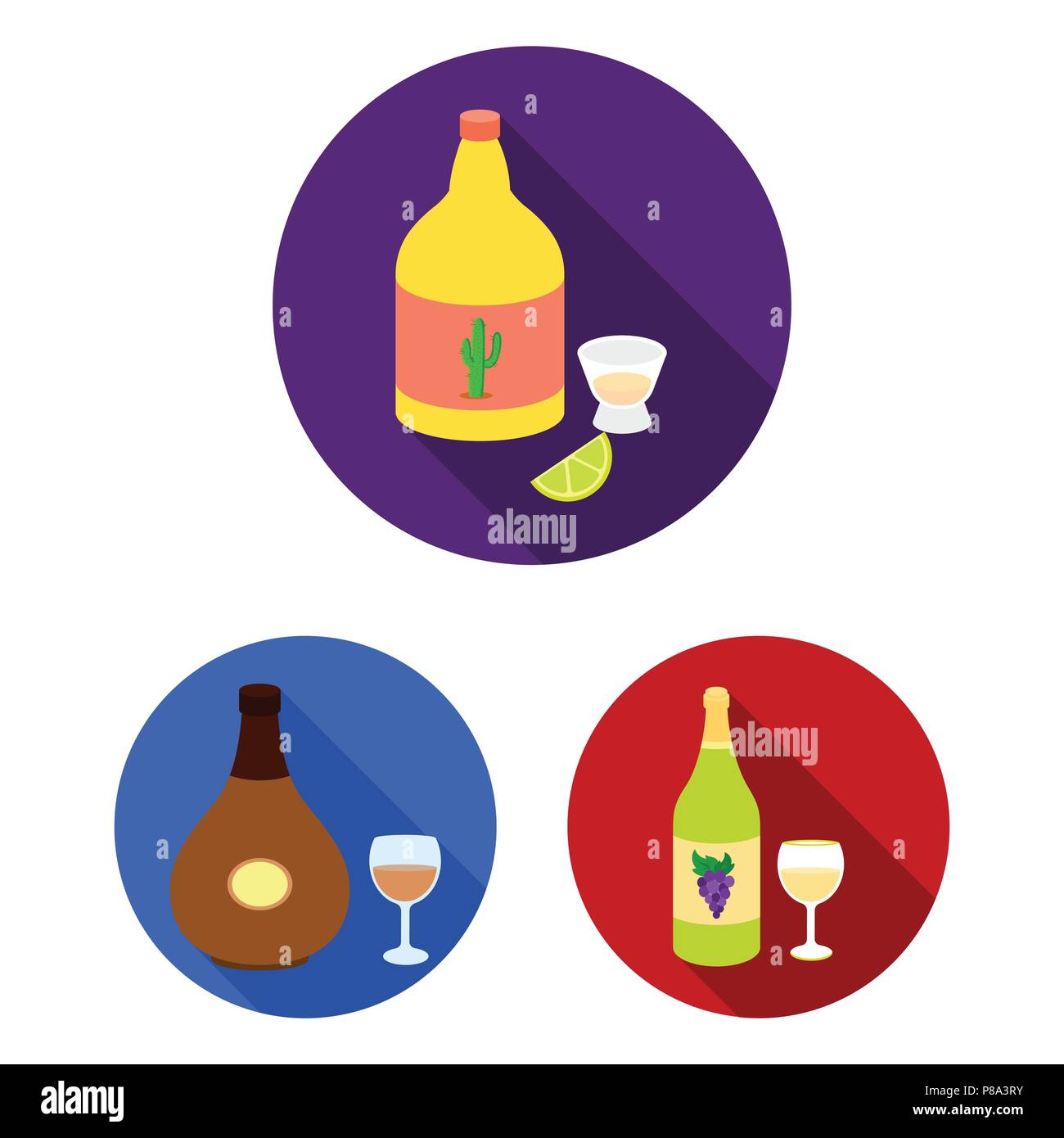 Types of alcohol flat icons in set collection for design. Alcohol in ...