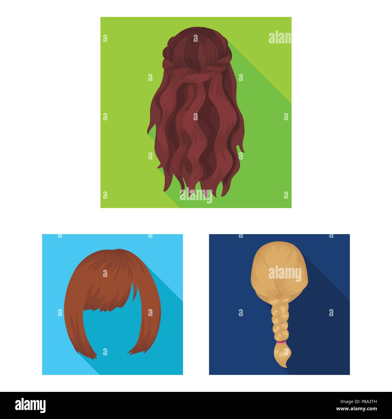 Female hairstyle flat icons in set collection for design. Stylish ...