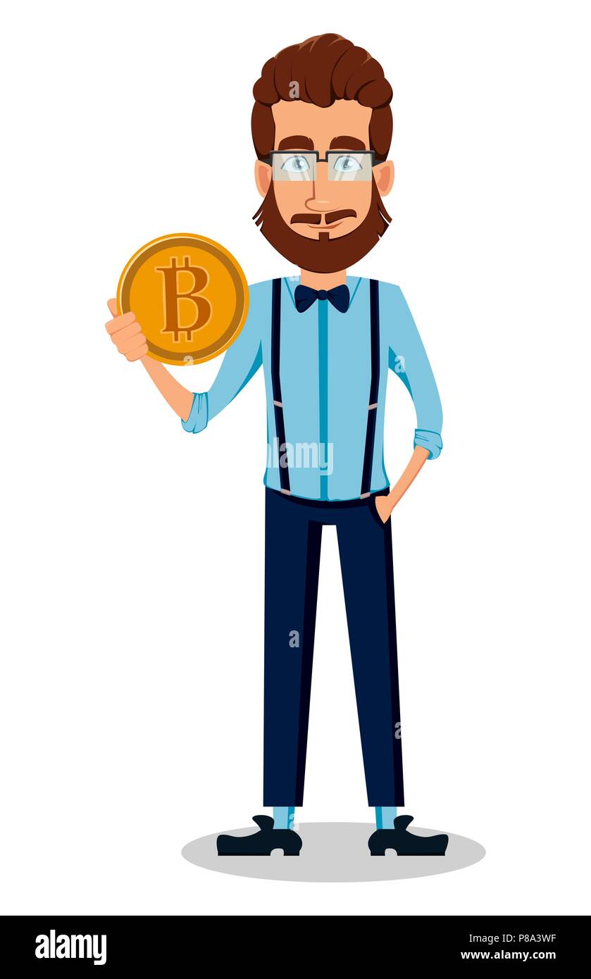 Young bearded hipster man in glasses. Handsome cartoon character ...