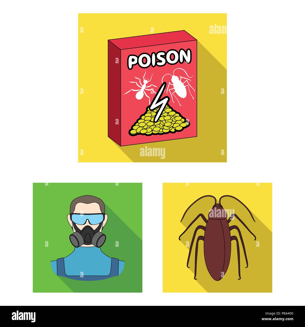 Pest, poison, personnel and equipment flat icons in set collection for ...