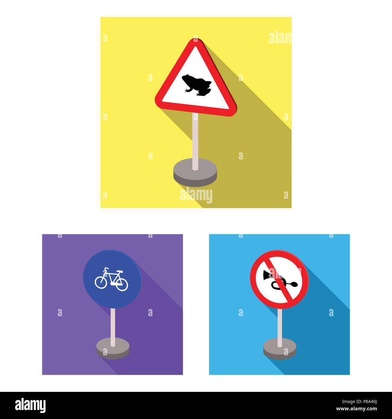 Different types of road signs flat icons in set collection for design ...