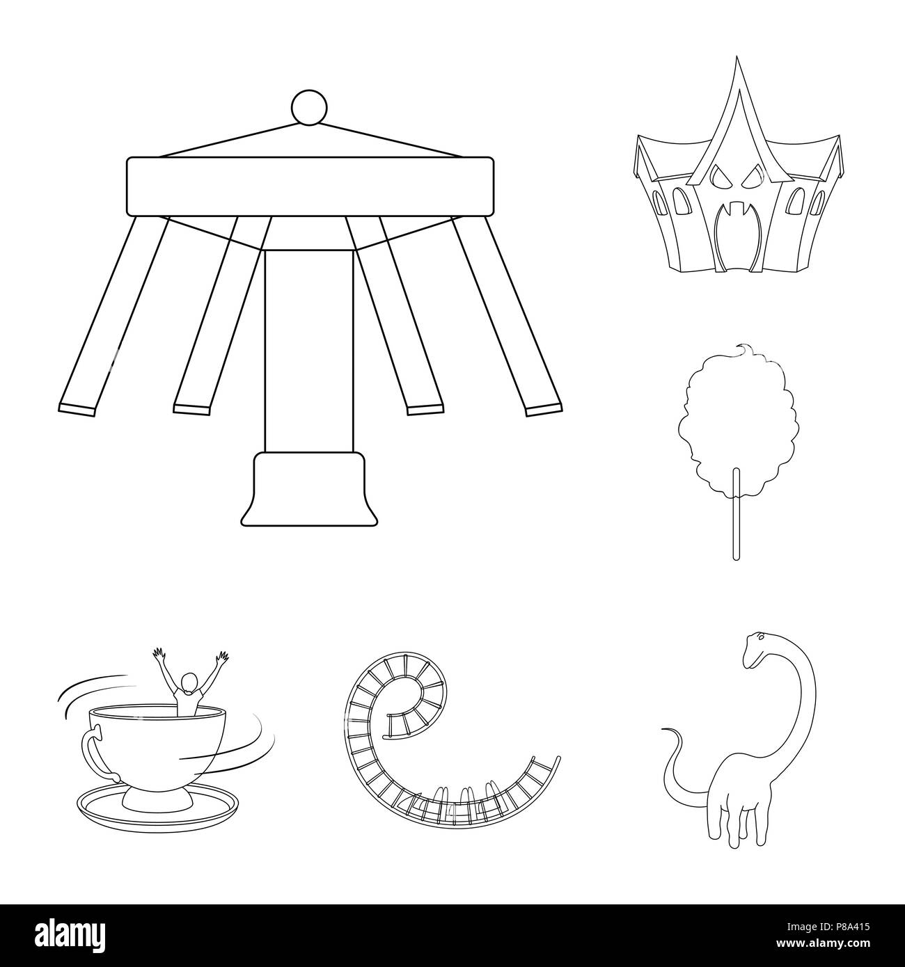 Amusement park outline icons in set collection for design. Equipment and attractions vector ...