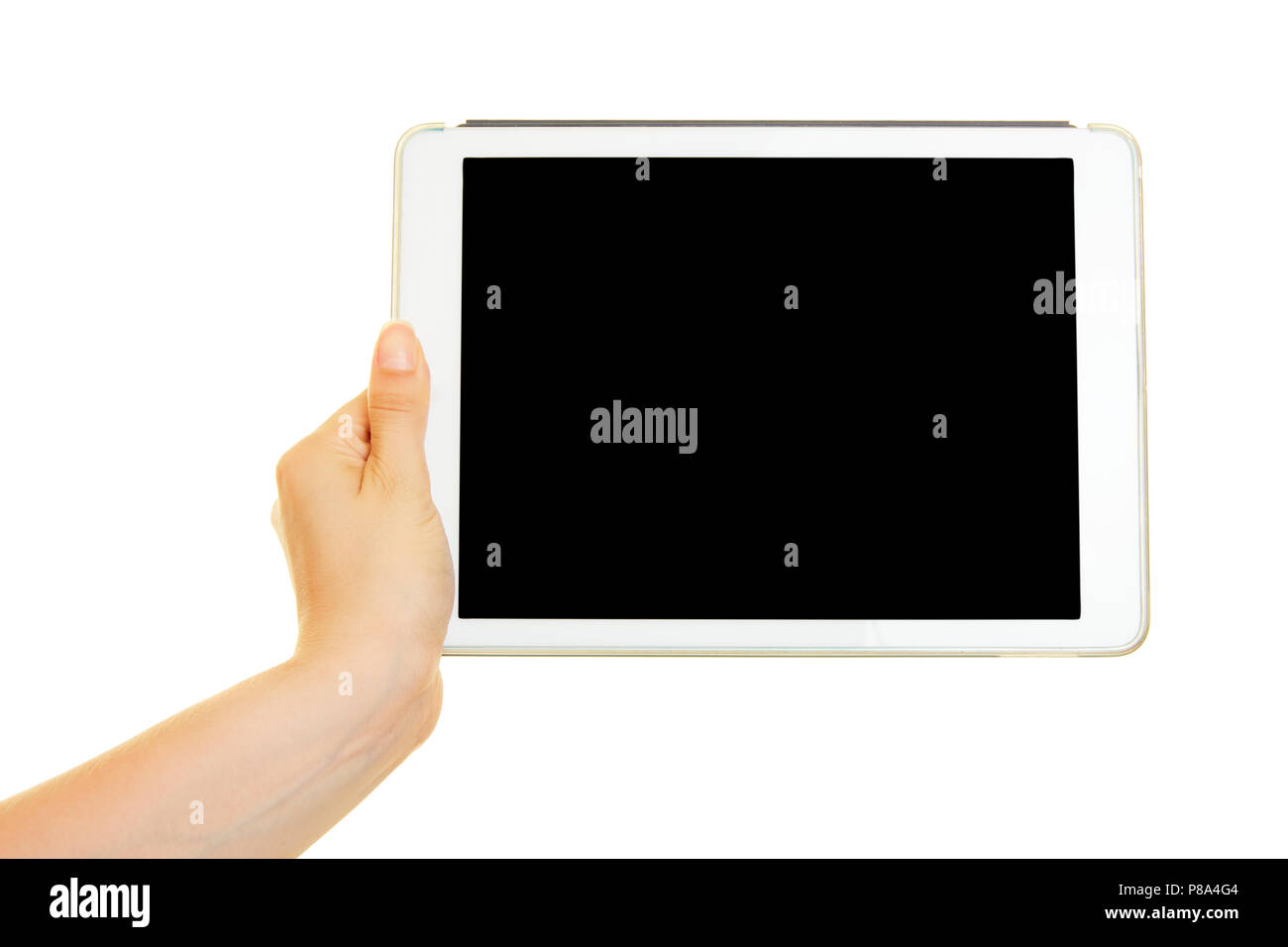 Female hand using a tablet computer for UX Design Mockup Stock Photo ...