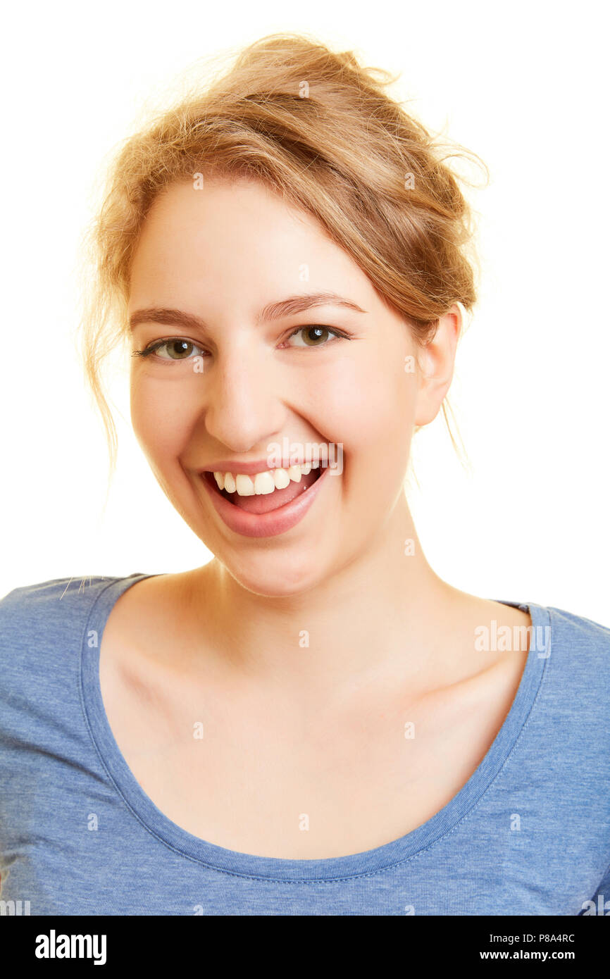 Beautiful woman blond laughing isolated hi-res stock photography and ...