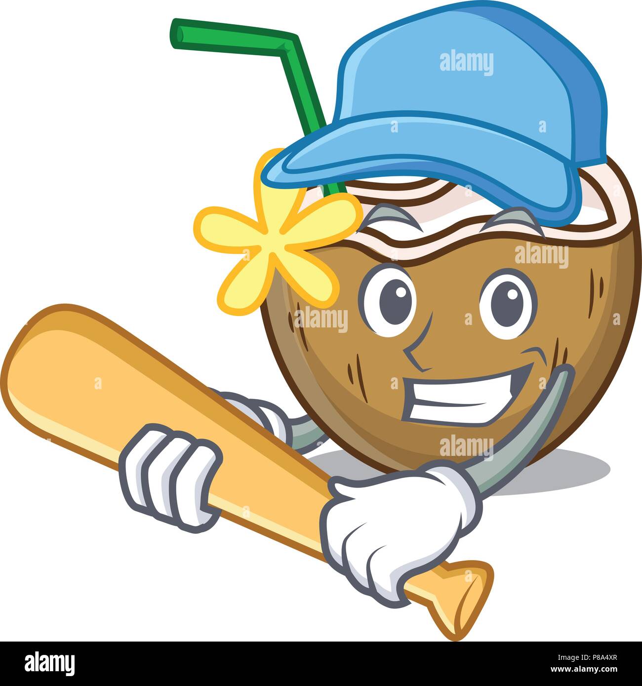 Playing baseball cocktail coconut character cartoon Stock Vector Image ...