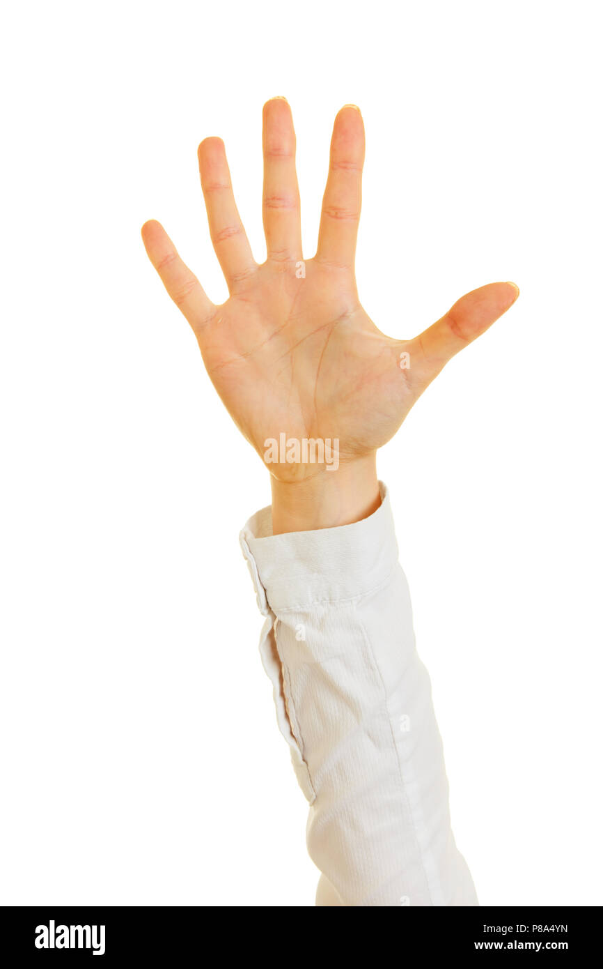 Female open hand shows her five fingers Stock Photo - Alamy