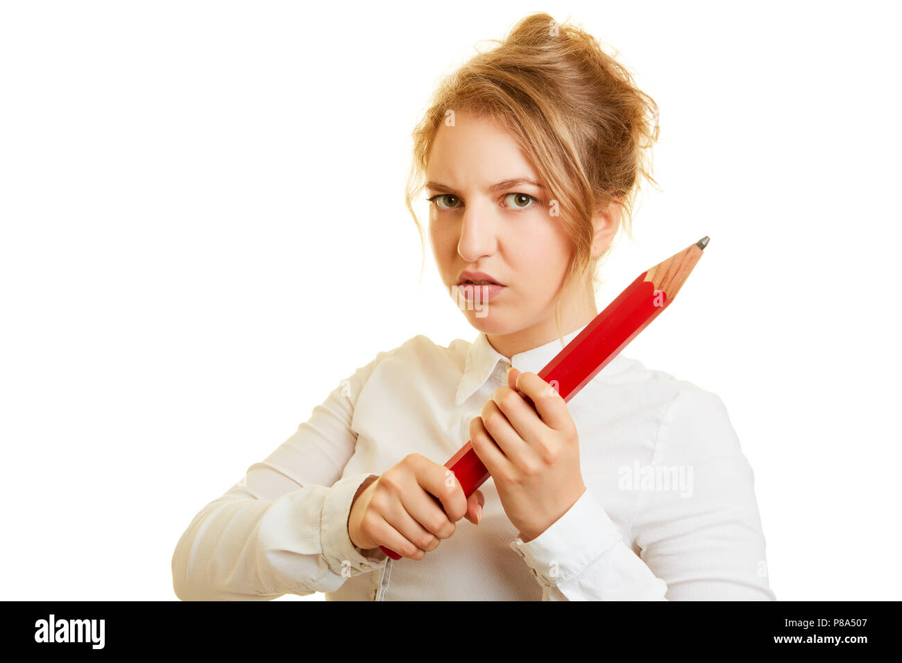 Big pencil in hands hi-res stock photography and images - Alamy