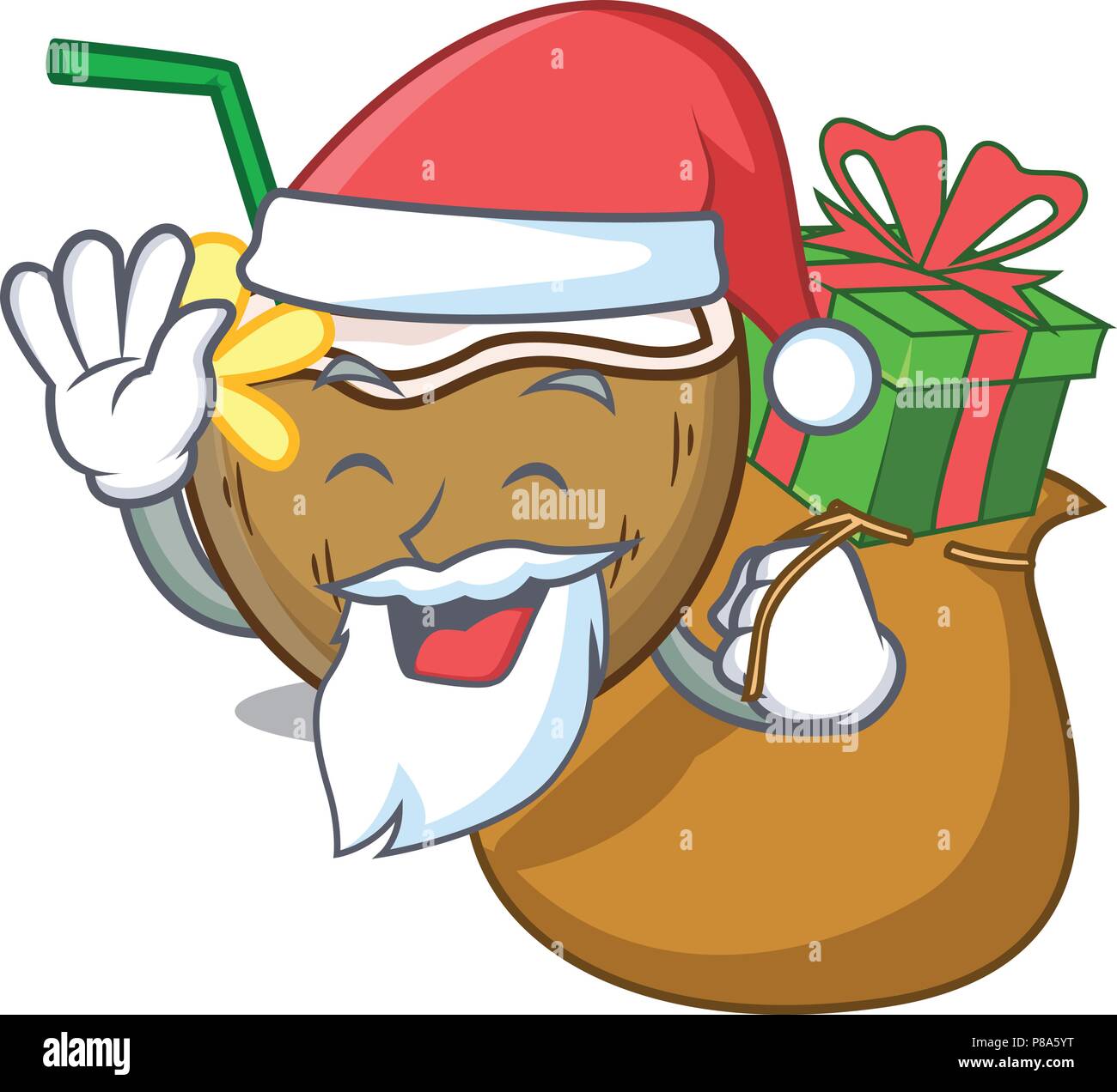 Santa with gift cocktail coconut mascot cartoon Stock Vector Image ...