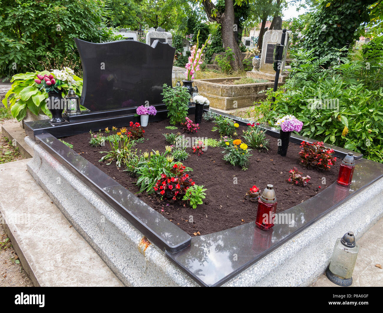 well groomed cemetery and flowers on it . For your design Stock Photo ...