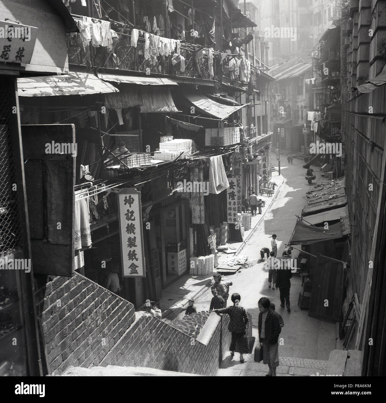 1950s, historical picture of an atmospheric narrow central Hong Kong ...