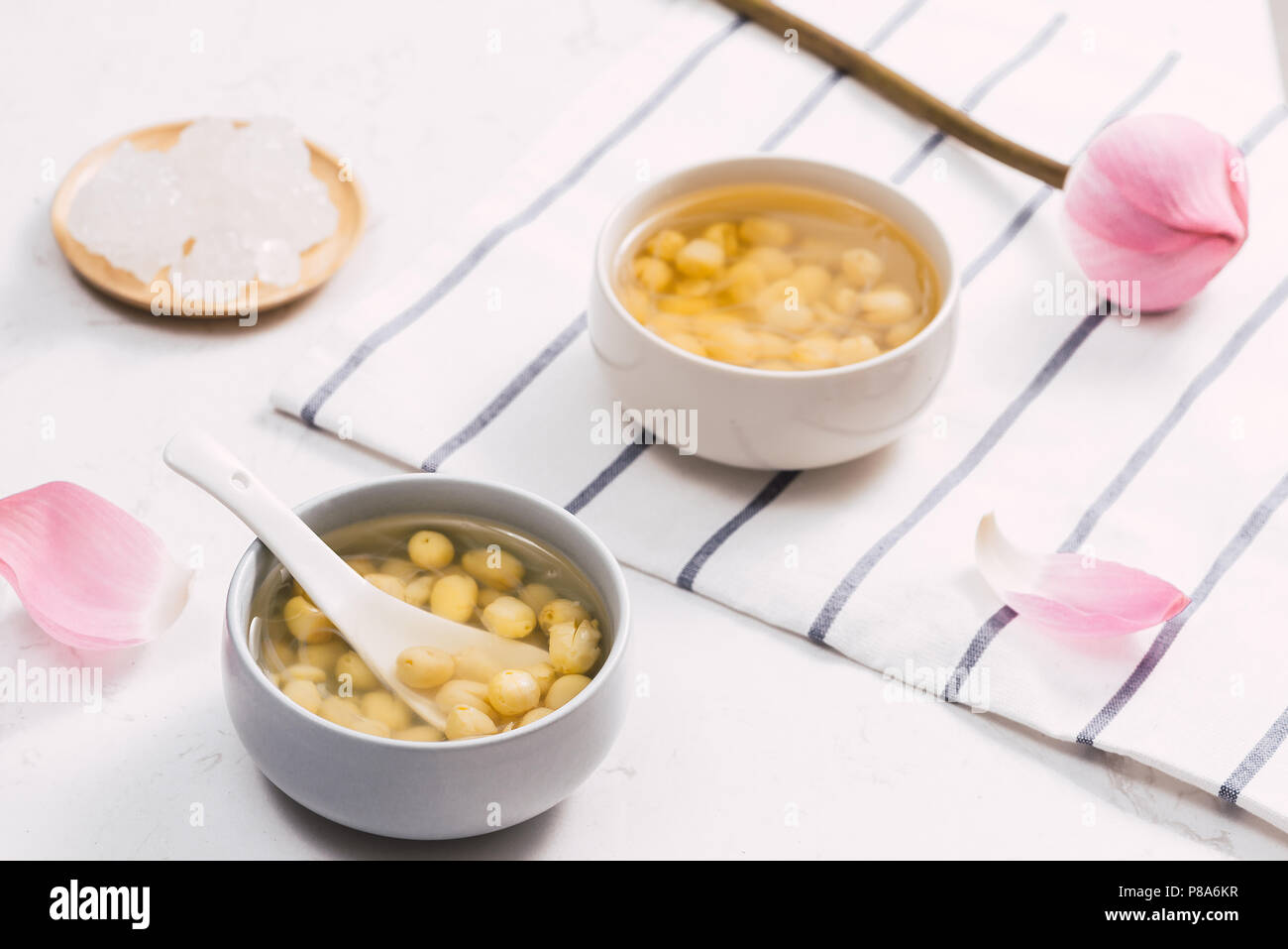 Vietnamese food, sweet lotus seed gruel, ingredients: lotus bean, sugar ...