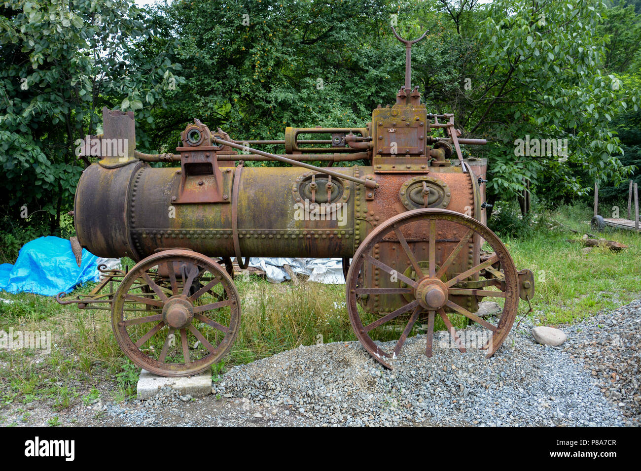 Old and rustic steam train or tractor used in Serbia in 1920's and 1930 ...