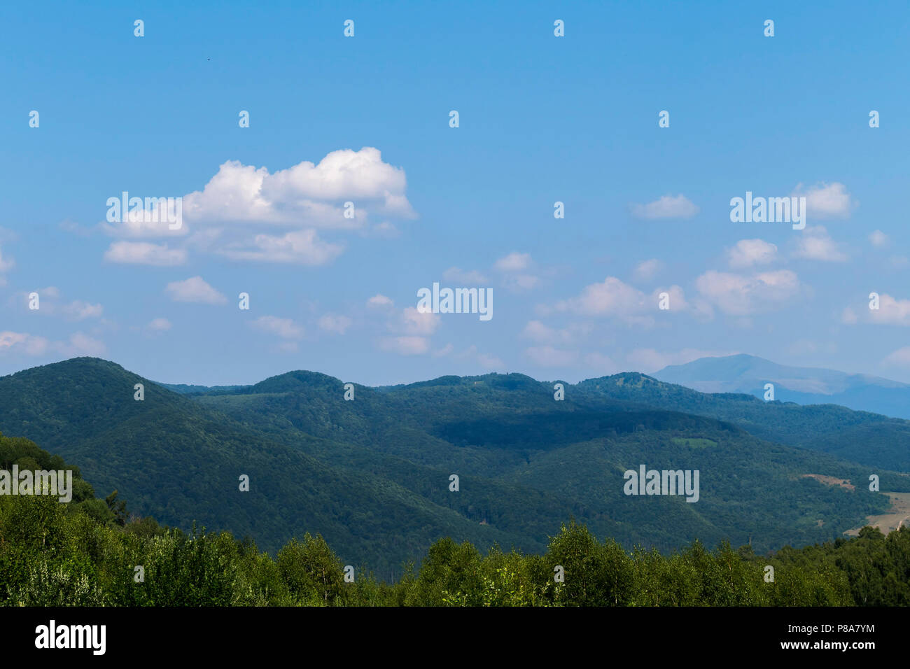 magnificent scenery of mountain slopes in the silence of a deep blue ...