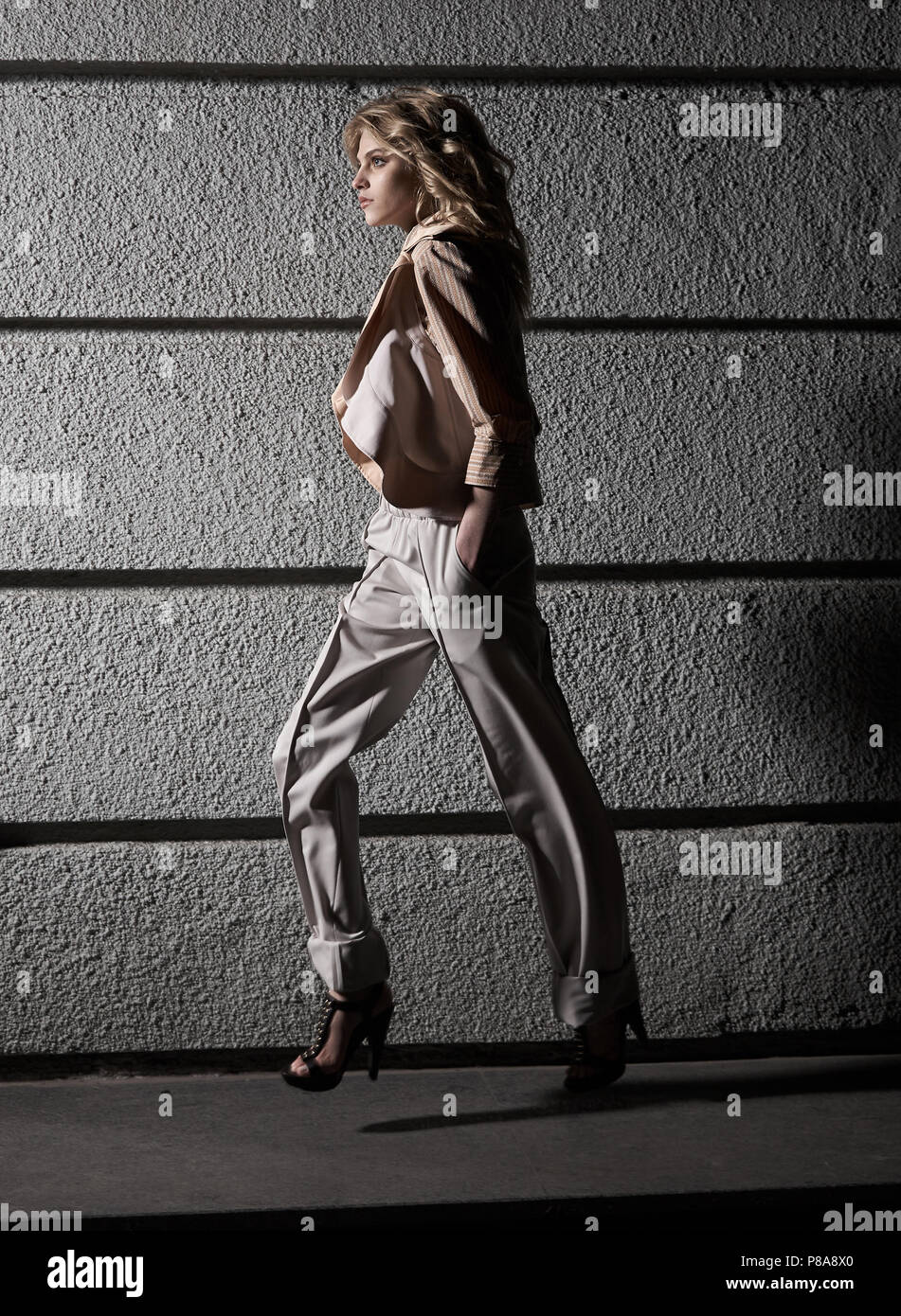 Street fashion concept: full body portrait of young beautiful woman ...