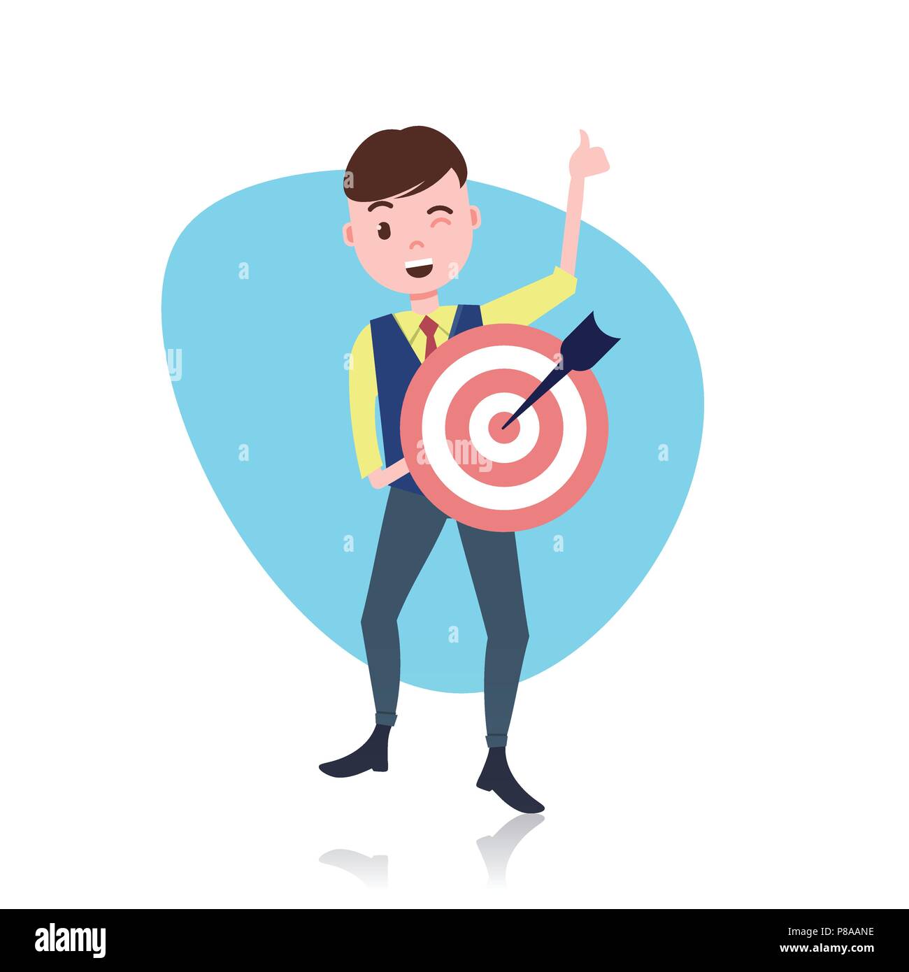 happy man character holding target arrow goal template for design work ...