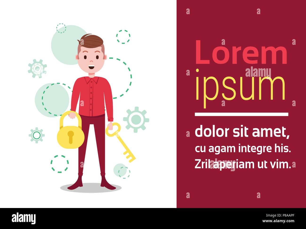 man character holding key lock template for design work or animation ...