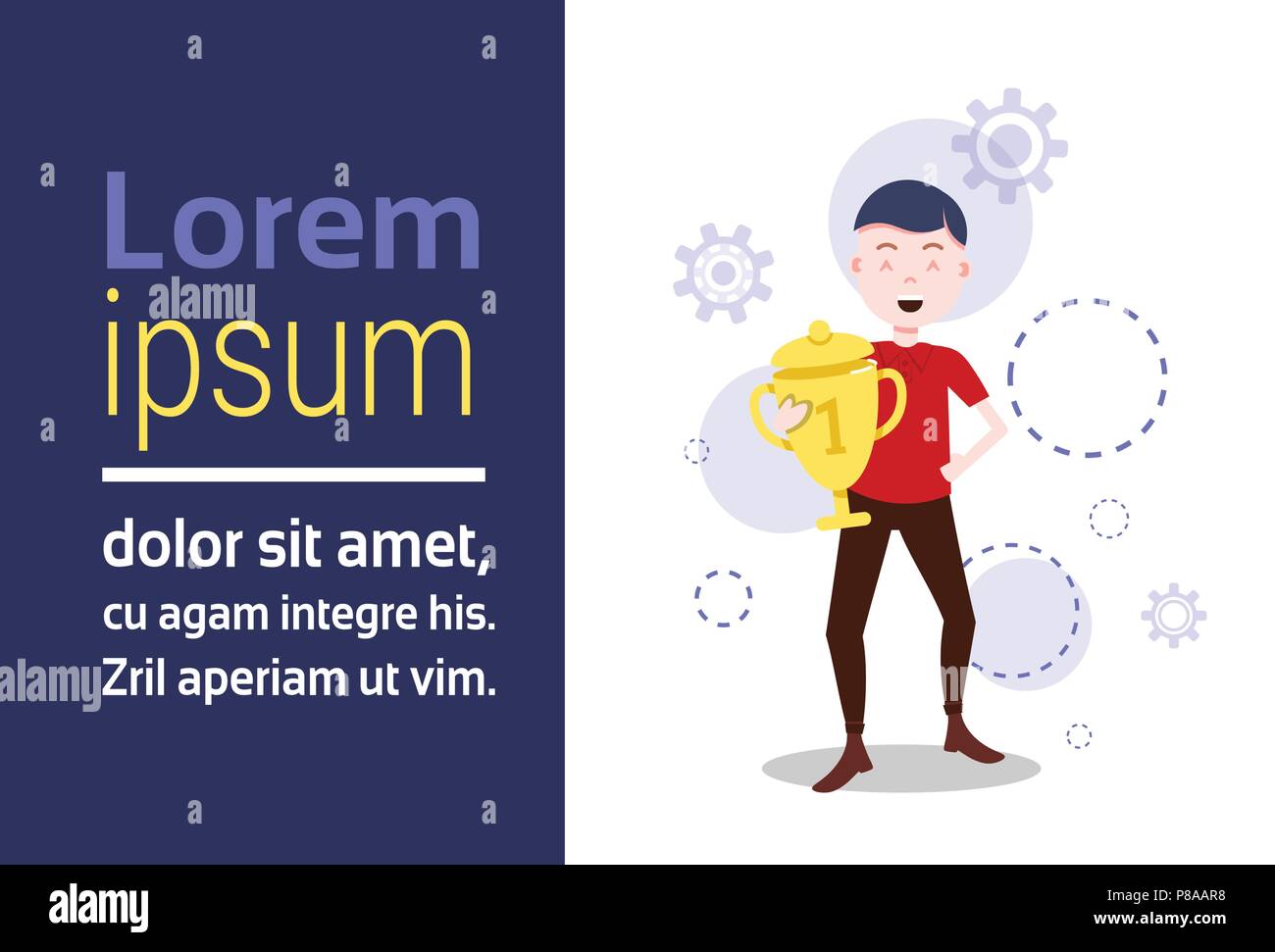 man character holding win prize golden cup template for design work or ...