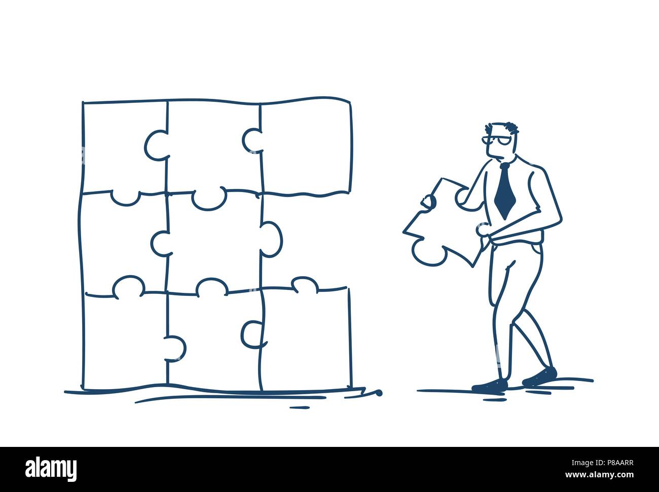 business man solve puzzle jigsaw solution concept on white background ...