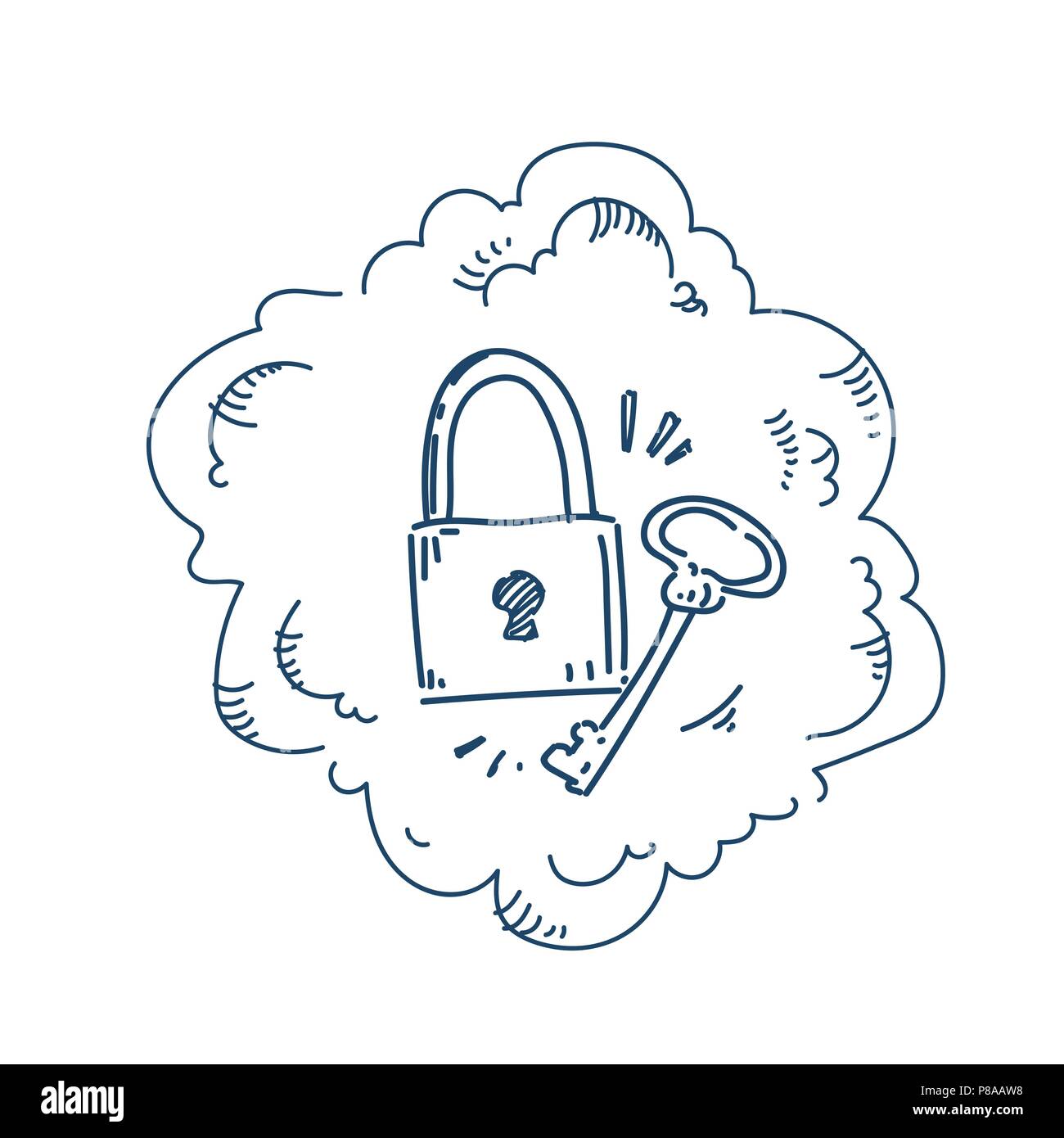 padlock key security system concept on white background sketch doodle ...