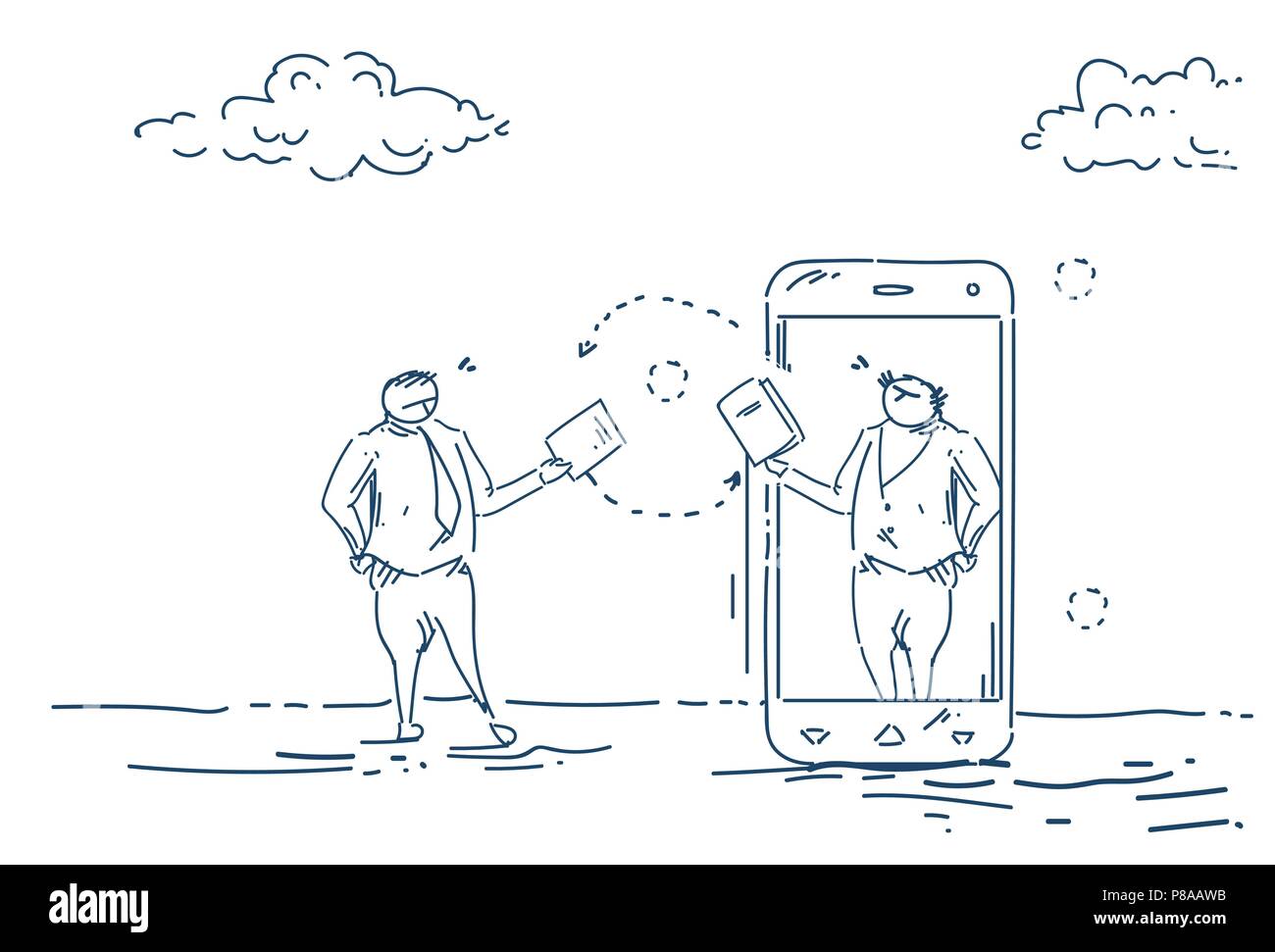 businessman change paper files mobile app business plan concept on ...