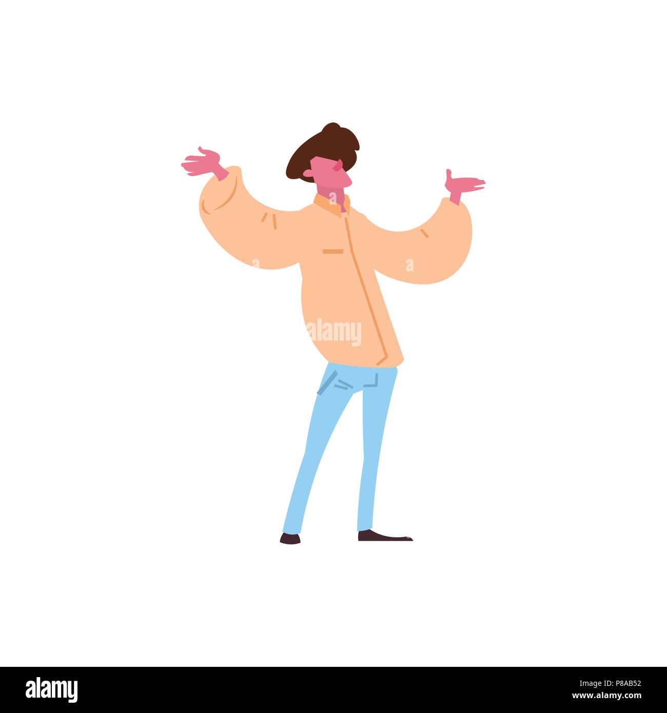 casual man character raising hands pose isolated male cartoon full ...