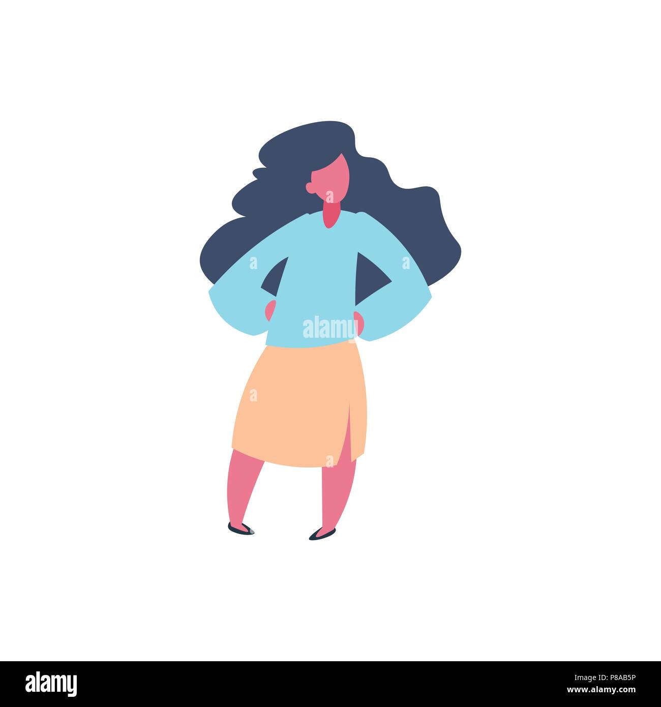 casual woman character akimbo pose isolated female cartoon full length ...