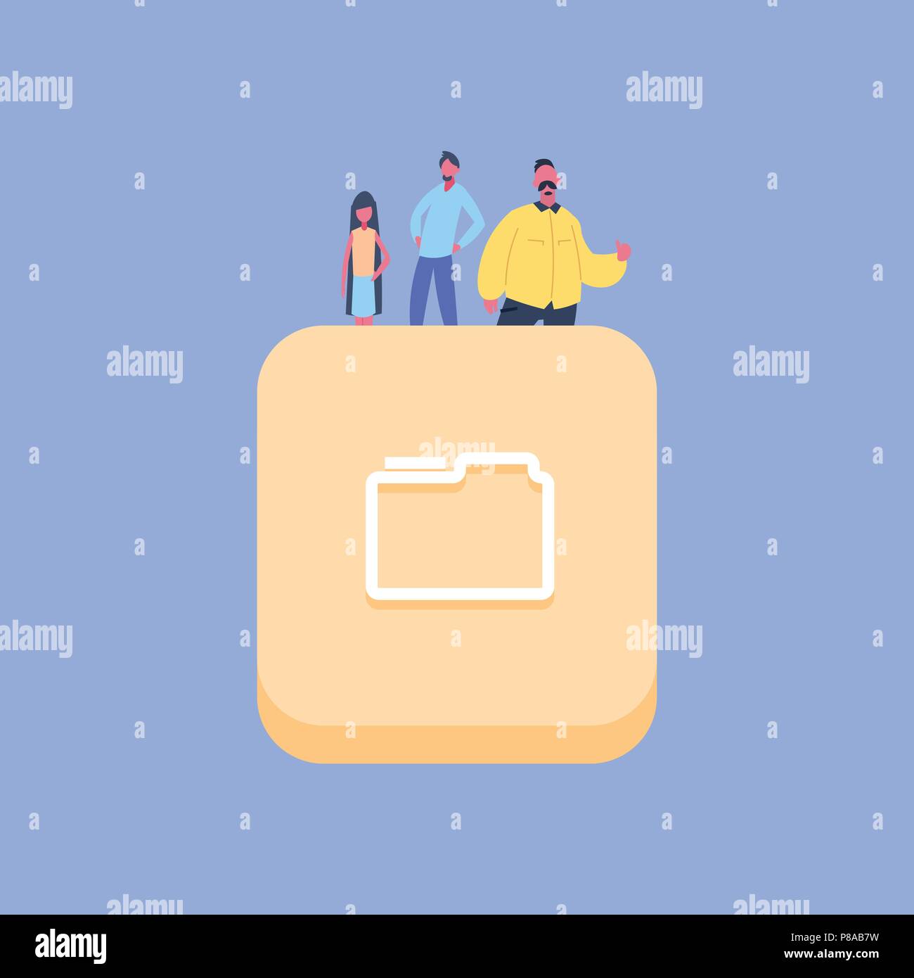 people group on database folder icon creative team over blue background ...