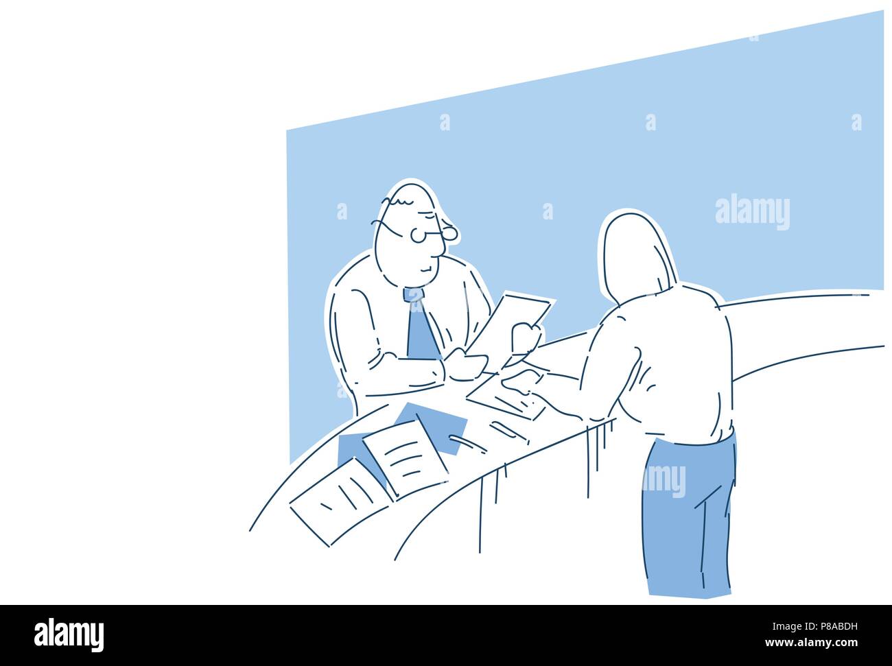 boss reading job applicant resume checking work experience during ...