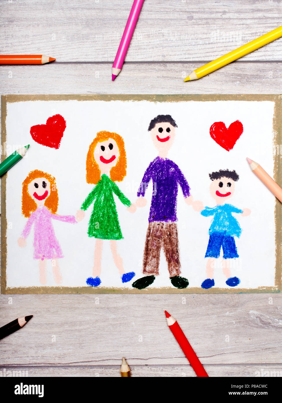 Girl Draw Family Picture Doodle High Resolution Stock Photography and ...