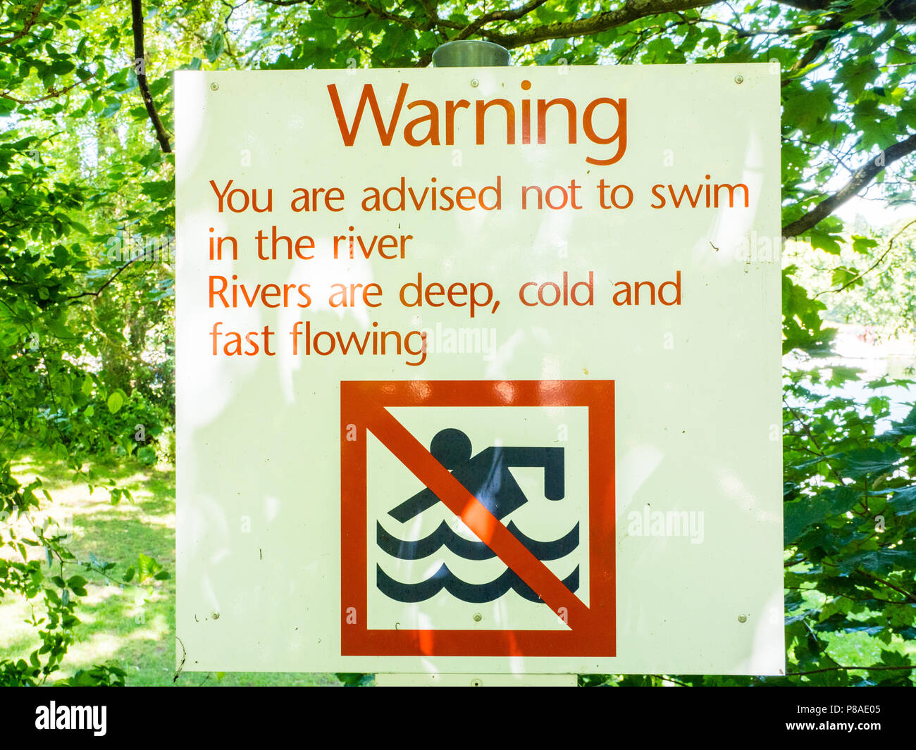 Warning Sign, Danger of River Swimming, River Thames, Hurley, Berkshire ...