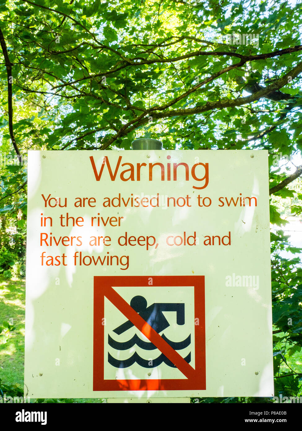 Warning Sign, Danger of River Swimming, River Thames, Hurley, Berkshire ...
