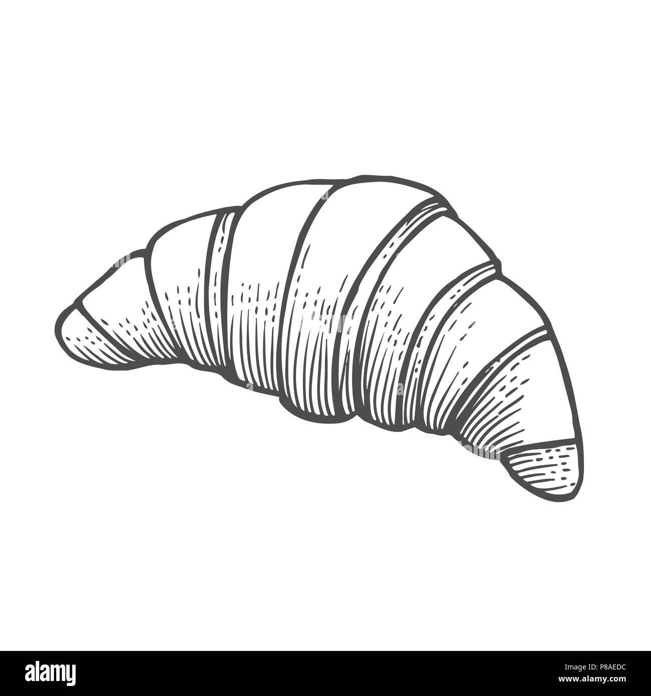 Vector hand drawn croissant icon badge bakery for design menu cafe ...